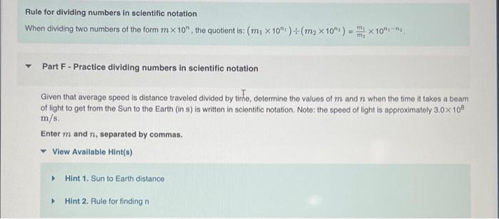 Solved Rule for dividing numbers in scientific notation m1 | Chegg.com