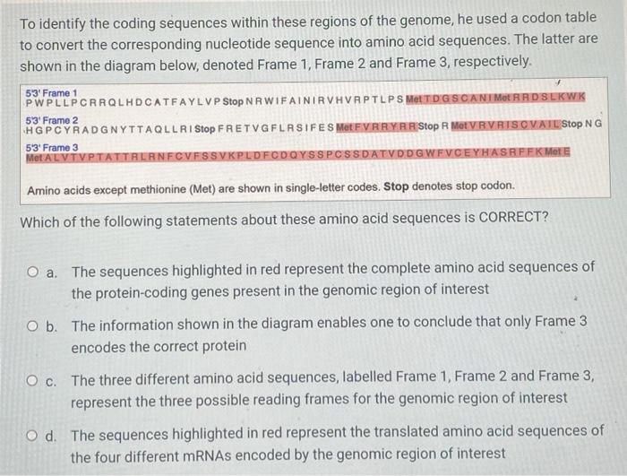 Solved To identify the coding sequences within these regions | Chegg.com