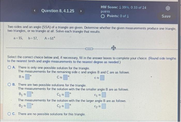 Solved Two sides and an angle (SSA) of a triangle are given. | Chegg.com