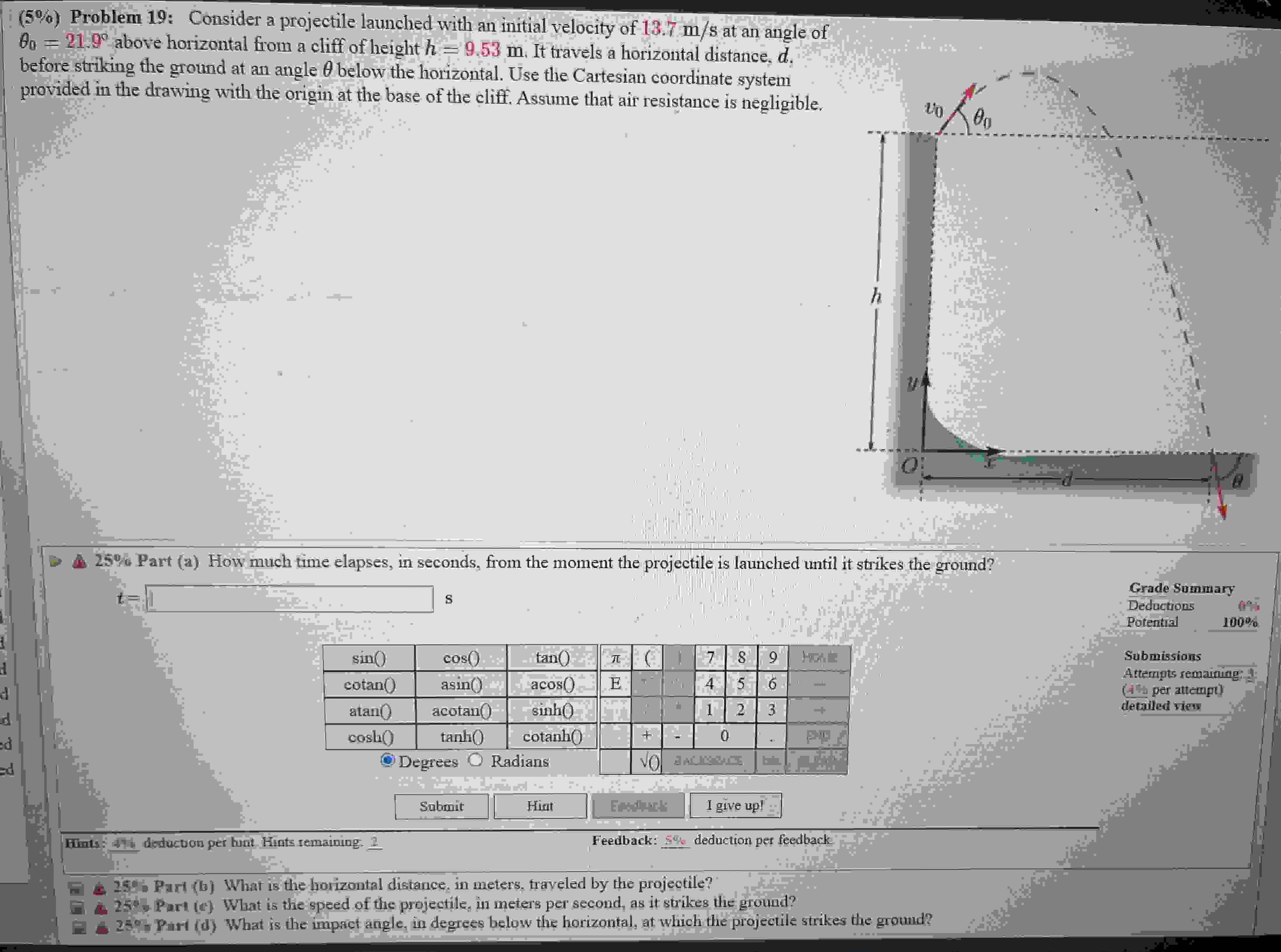 Solved Consider a projectile launched with an initial | Chegg.com