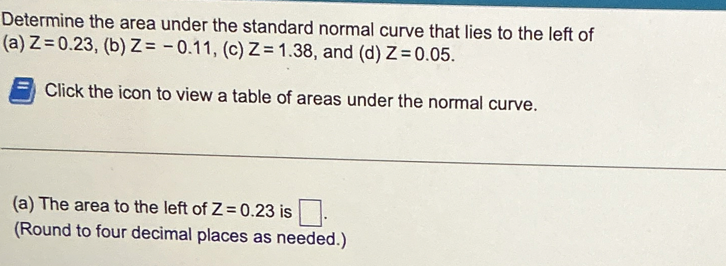 Solved Determine the area under the standard normal curve | Chegg.com