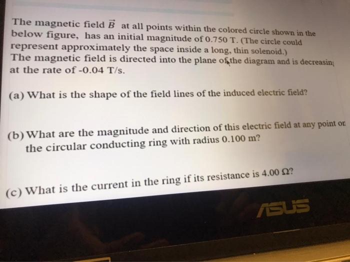 Solved The magnetic field B at all points within the colored | Chegg.com