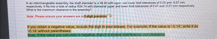 Solved In an interchangeable assembly, the shaft diameter is | Chegg.com