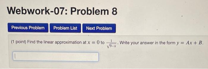 Solved (1 point) Find the linear approximation at x=0 to | Chegg.com