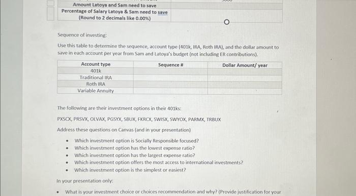 Solved Sequence of investing: Use this table to determine | Chegg.com