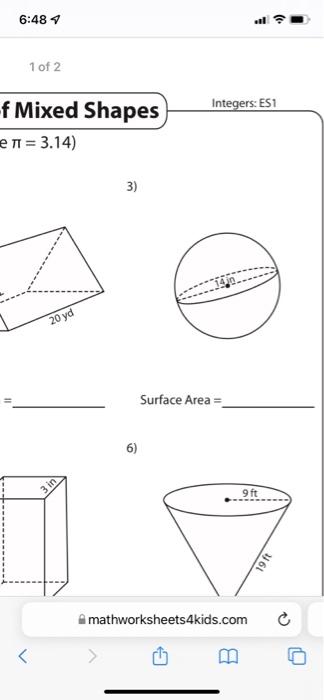 Solved 6:48 1 of 2 Surface Area of Mixed Shapes of each | Chegg.com