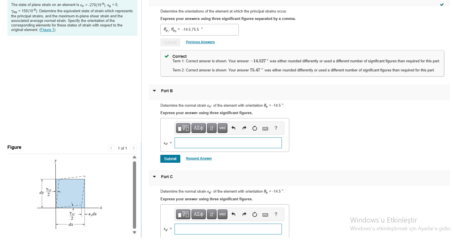 Solved The state of ﻿plane strain on an ﻿element | Chegg.com