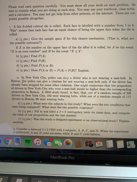 Solved Please read each question carefully. You must show | Chegg.com