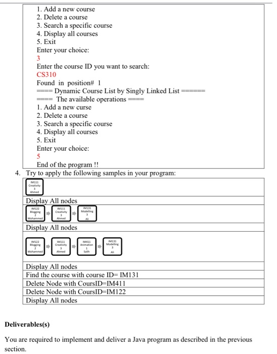 Solved Tasks/Assignments(s) 1. Create SinglyLinked List | Chegg.com