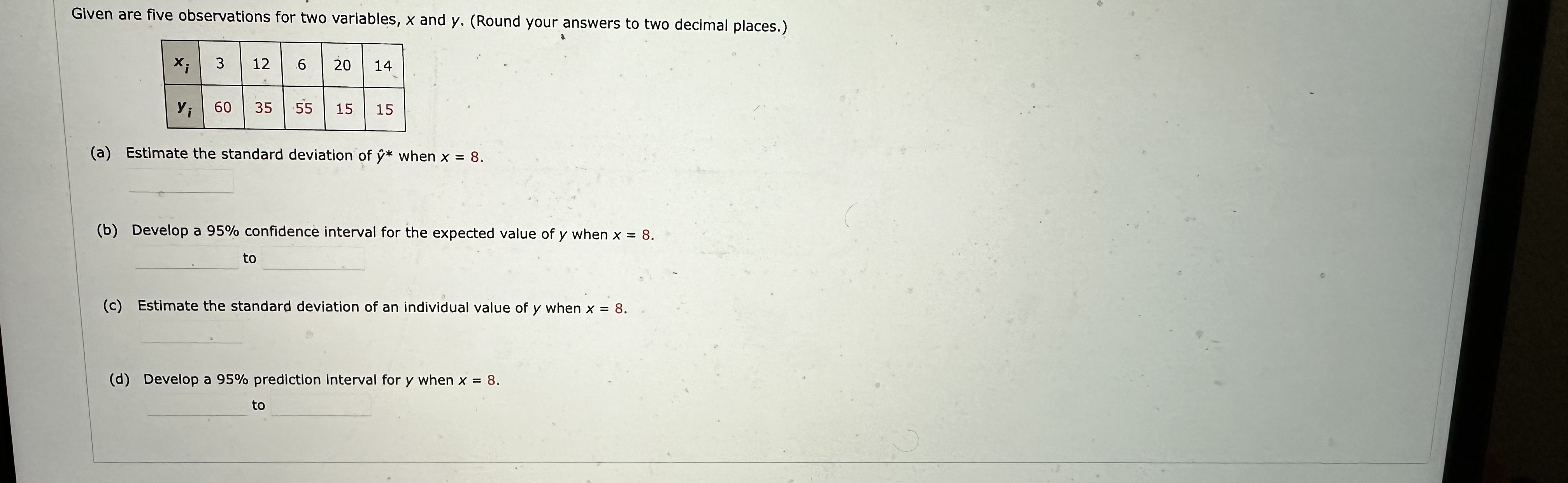 Solved Given are five observations for two variables, x ﻿and | Chegg.com