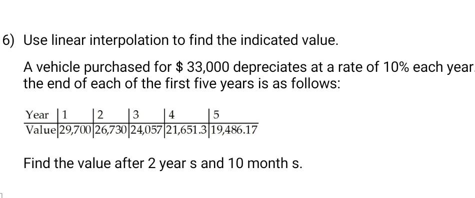 Solved 5) Use linear interpolation to find the indicated | Chegg.com