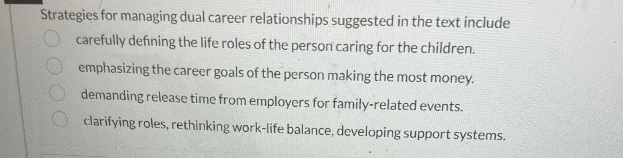 Solved Strategies for managing dual career relationships | Chegg.com