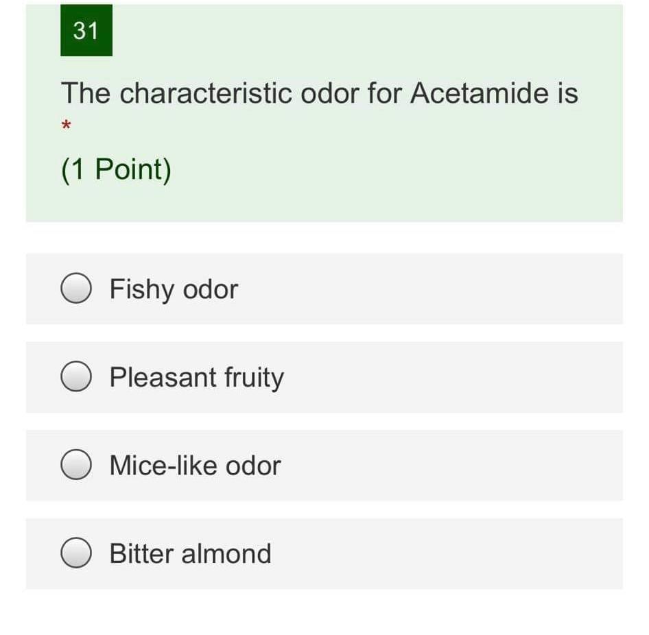 Solved 31 The characteristic odor for Acetamide is * (1 | Chegg.com