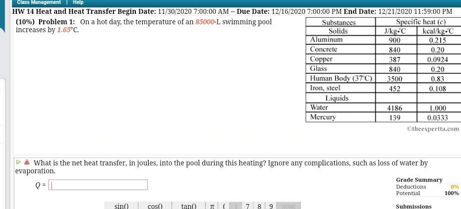 Solved Class Management Help HW 14 Heat and Heat Transfer | Chegg.com