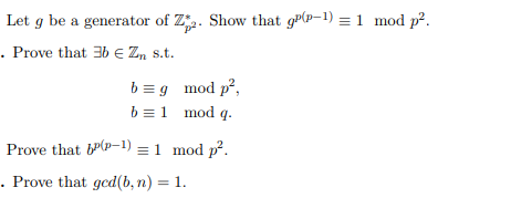 Solved p is a prime numberLet g ﻿be a generator of Zp2**. | Chegg.com