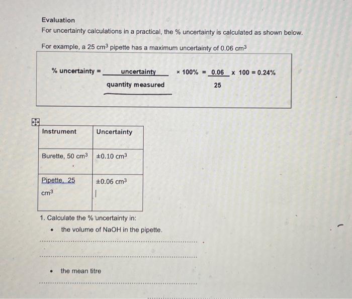 Solved Evaluation For uncertainty calculations in a | Chegg.com