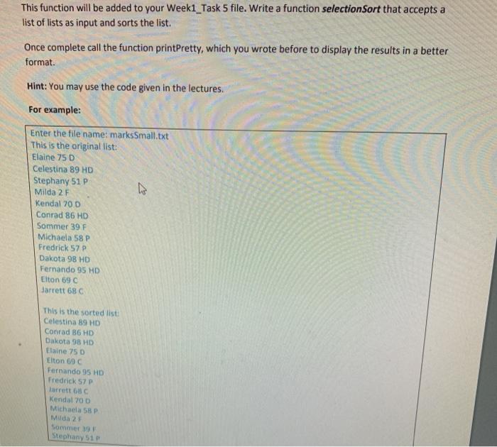 Solved This function will be added to your Week1_Task 5 | Chegg.com