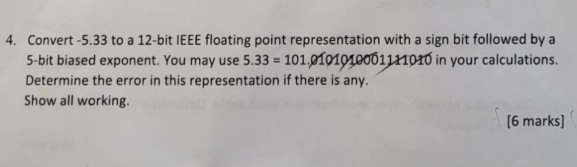 Solved Convert -5.33 ﻿to a 12 -bit IEEE floating point | Chegg.com