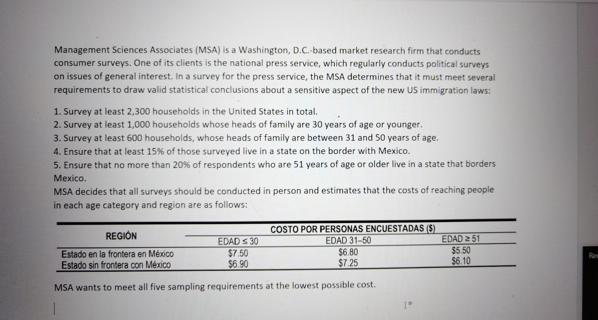 Solved Management Sciences Associates (MSA) is a Washington, | Chegg.com