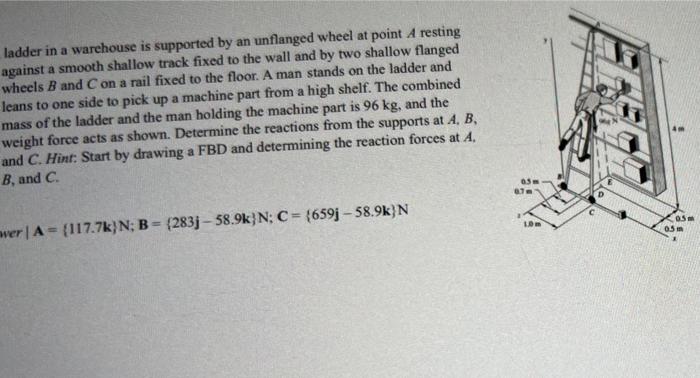 Solved ladder in a warehouse is supported by an unflanged | Chegg.com