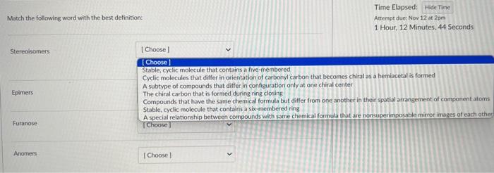 Solved Match the following word with the best definition: | Chegg.com