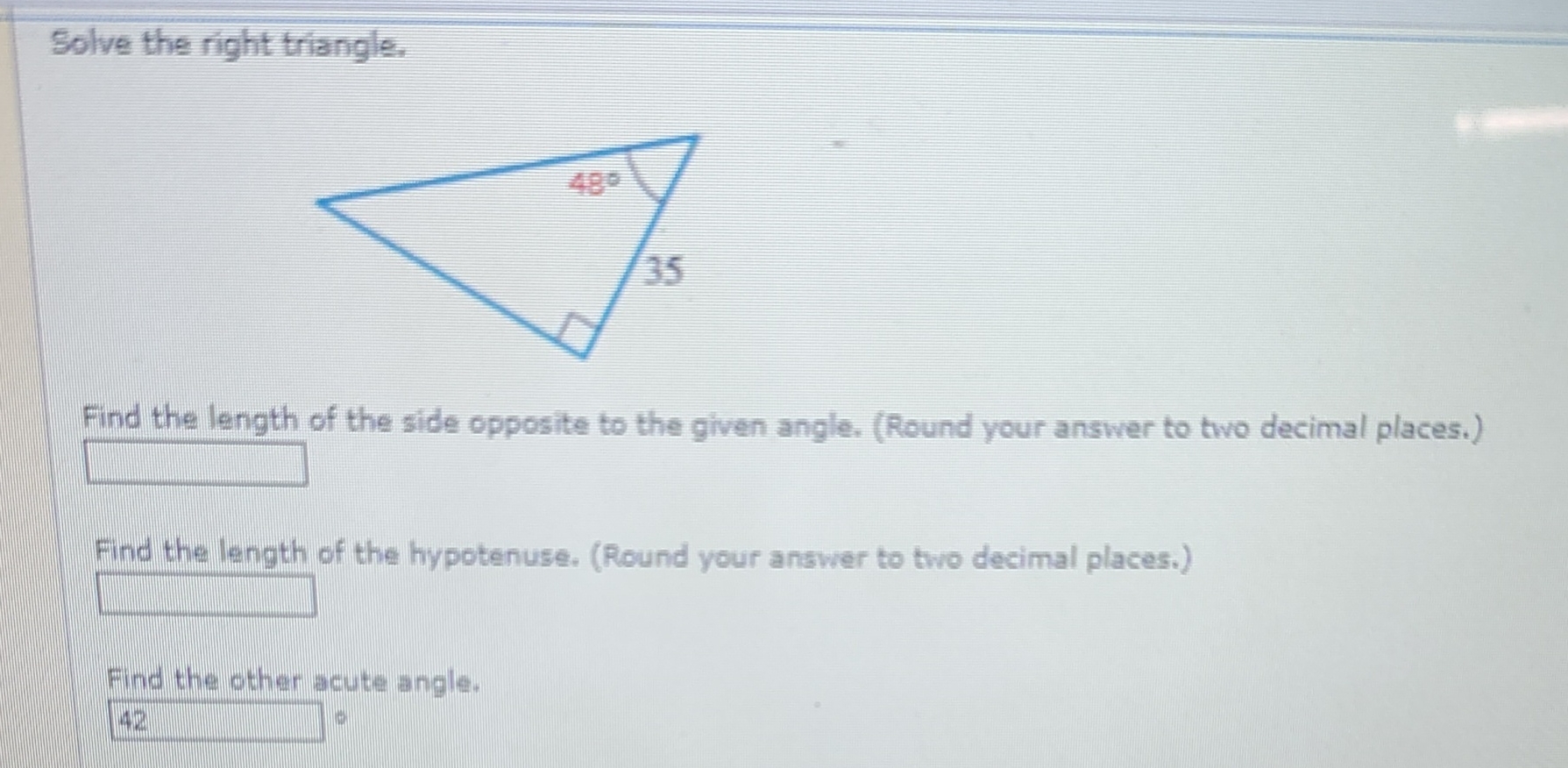 Solved Solve the right triangle.Find the length of the side | Chegg.com