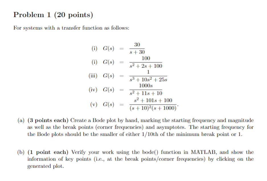 Solved Problem 1 (20 ﻿points)For systems with a transfer | Chegg.com