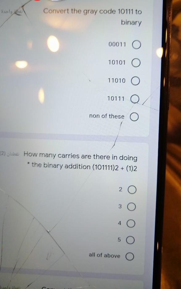 Solved ای واحدة Convert the gray code 10111 to binary 00011 | Chegg.com