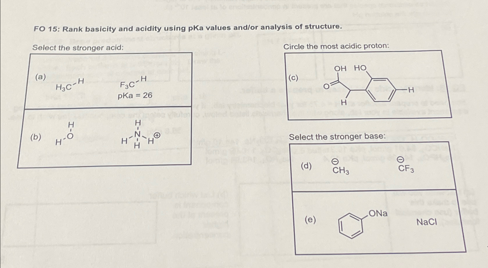 Solved FO 15: Rank basicity and acidity using pKa values | Chegg.com