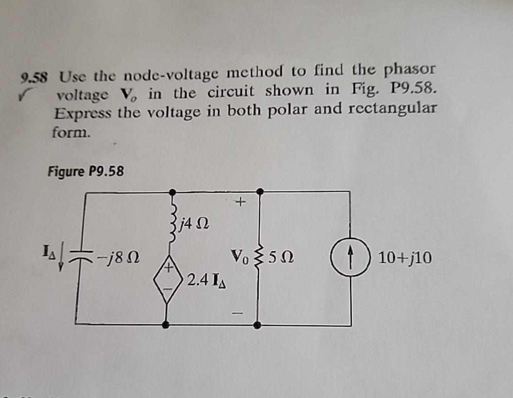 Solved 9.58 ﻿Use the node-voltage method to find the phasor | Chegg.com