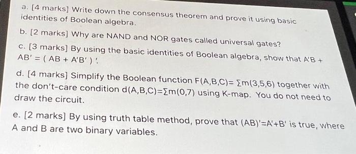Solved a. [4 marks] Write down the consensus theorem and | Chegg.com
