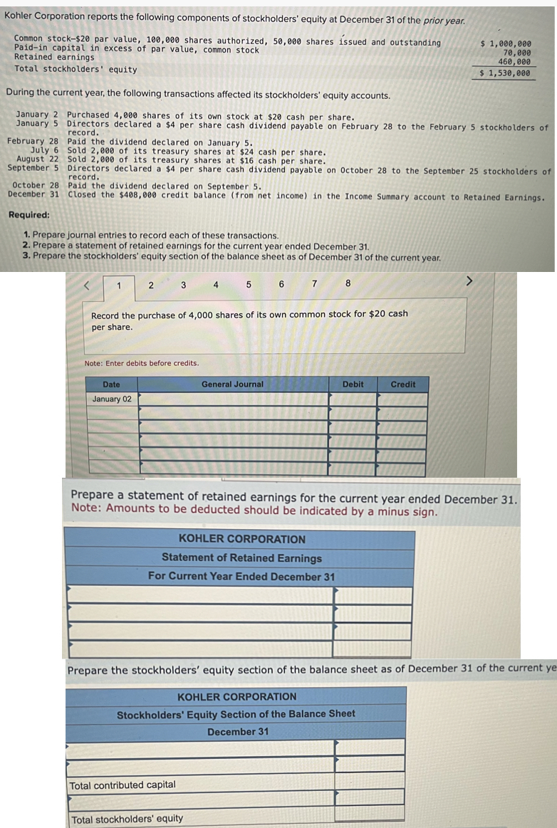 Solved Kohler Corporaticon reports the following component s | Chegg.com