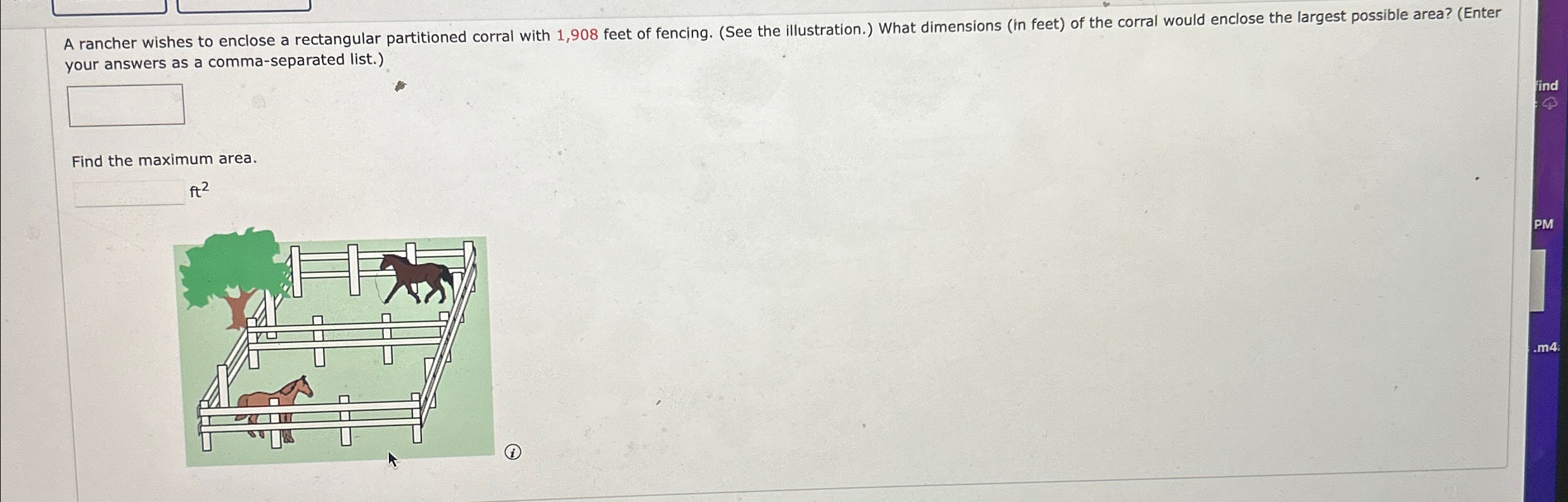 Solved A rancher wishes to enclose a rectangular partitioned | Chegg.com