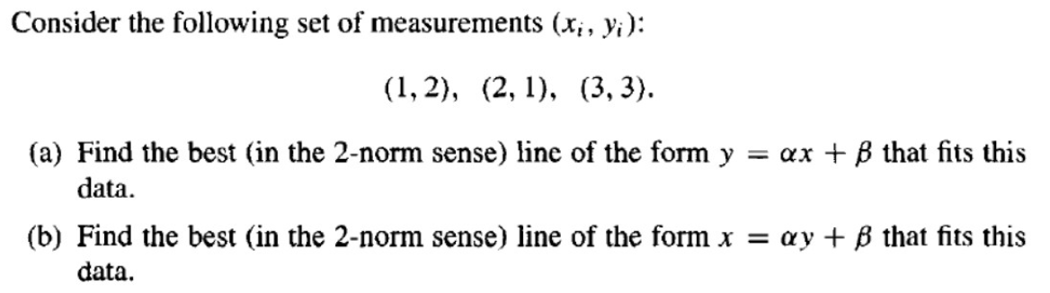 Solved Consider the following set of measurements (xi,yi) : | Chegg.com