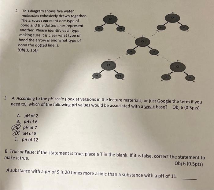 [Solved]: 2. This diagram shows five water molecules cohesi