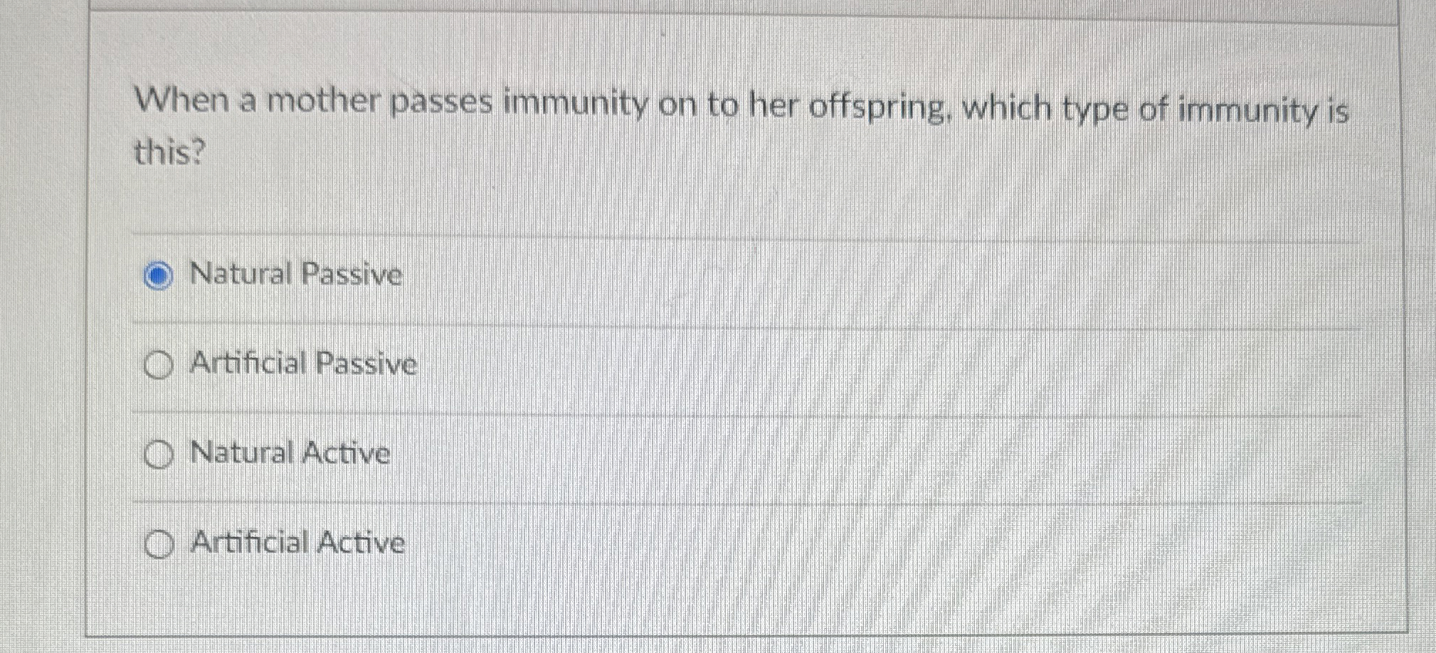 Solved When a mother passes immunity on to her offspring, | Chegg.com