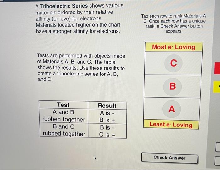 Solved A Triboelectric Series shows various materials | Chegg.com