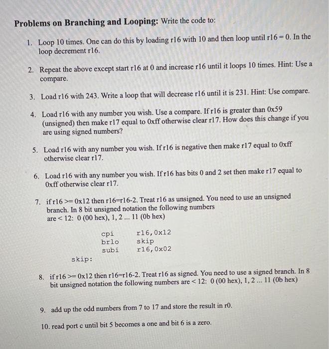 Solved Problems on Branching and Looping: Write the code to: | Chegg.com
