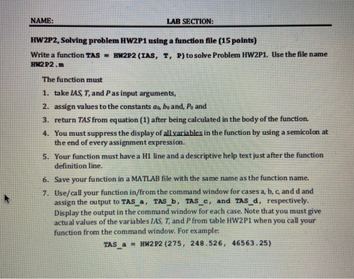 Solved NAME: LAB SECTION: HW2P2, Solving problem HW2P1 using | Chegg.com