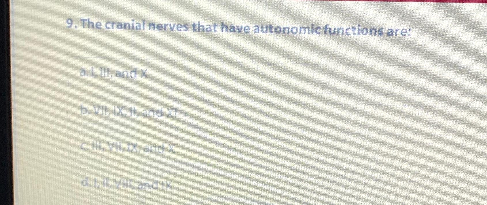 Solved The cranial nerves that have autonomic functions | Chegg.com