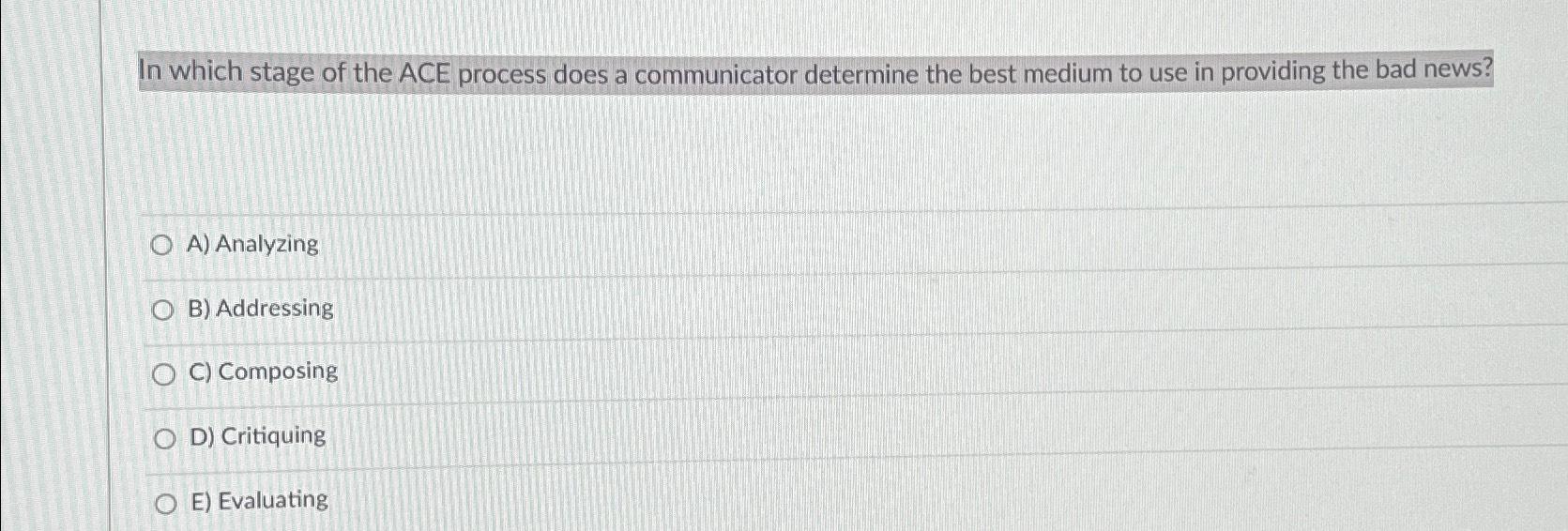 Solved In which stage of the ACE process does a communicator | Chegg.com