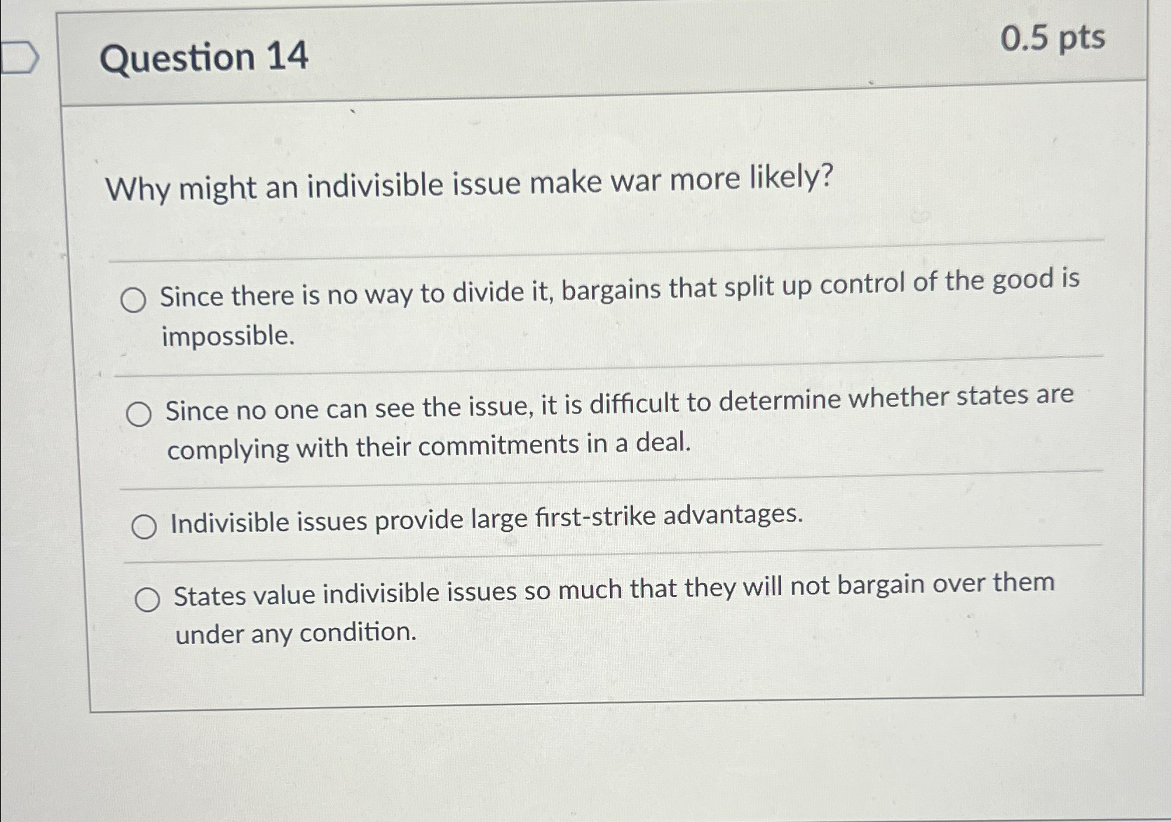 Solved Question 140.5ptsWhy might an indivisible issue make | Chegg.com