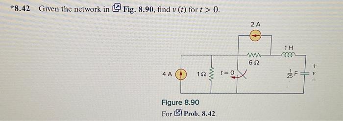 Solved *8.42 Given the network in 씨 Fig. 8.90, find v(t) for | Chegg.com