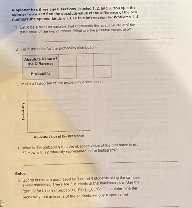 Solved A spinner has three equal sections, labeled 1, 2, and | Chegg.com