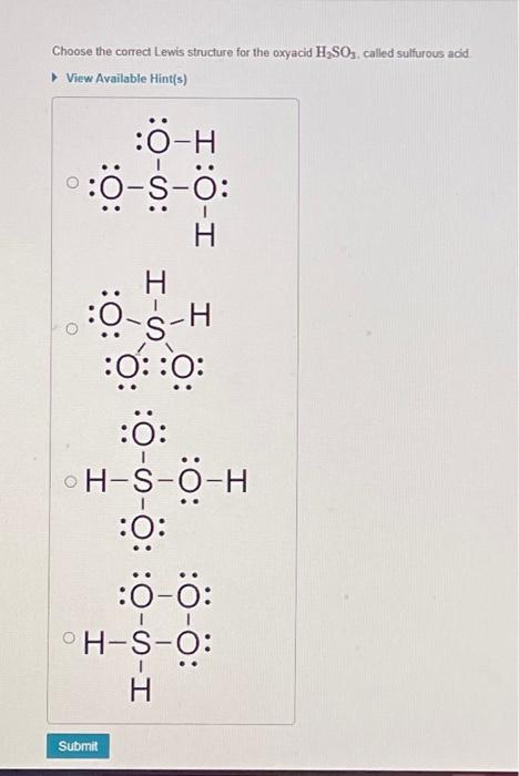 Solved Choose the correct Lewis structure for the oxyacid | Chegg.com