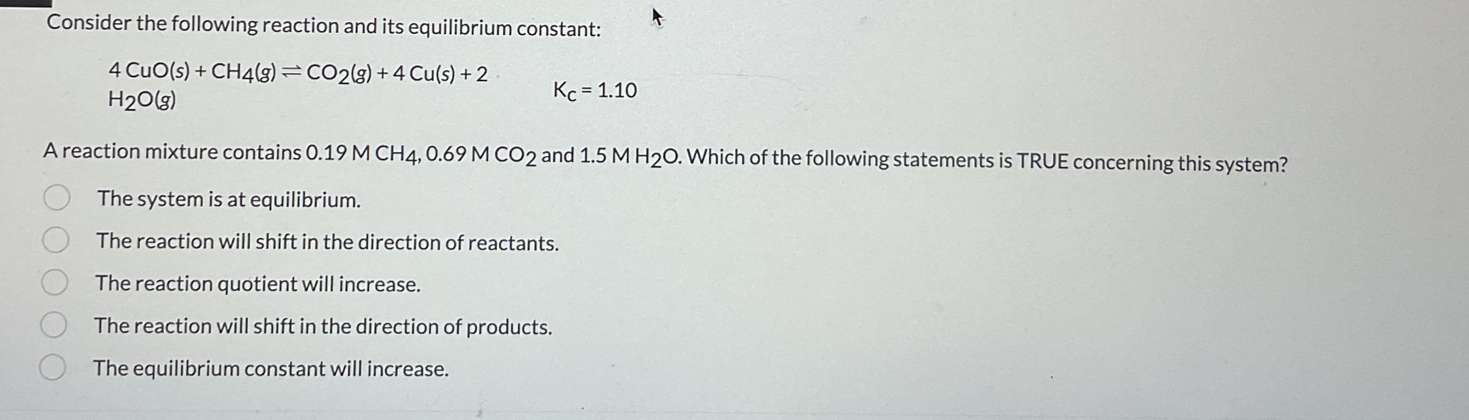 Solved Consider the following reaction and its equilibrium | Chegg.com