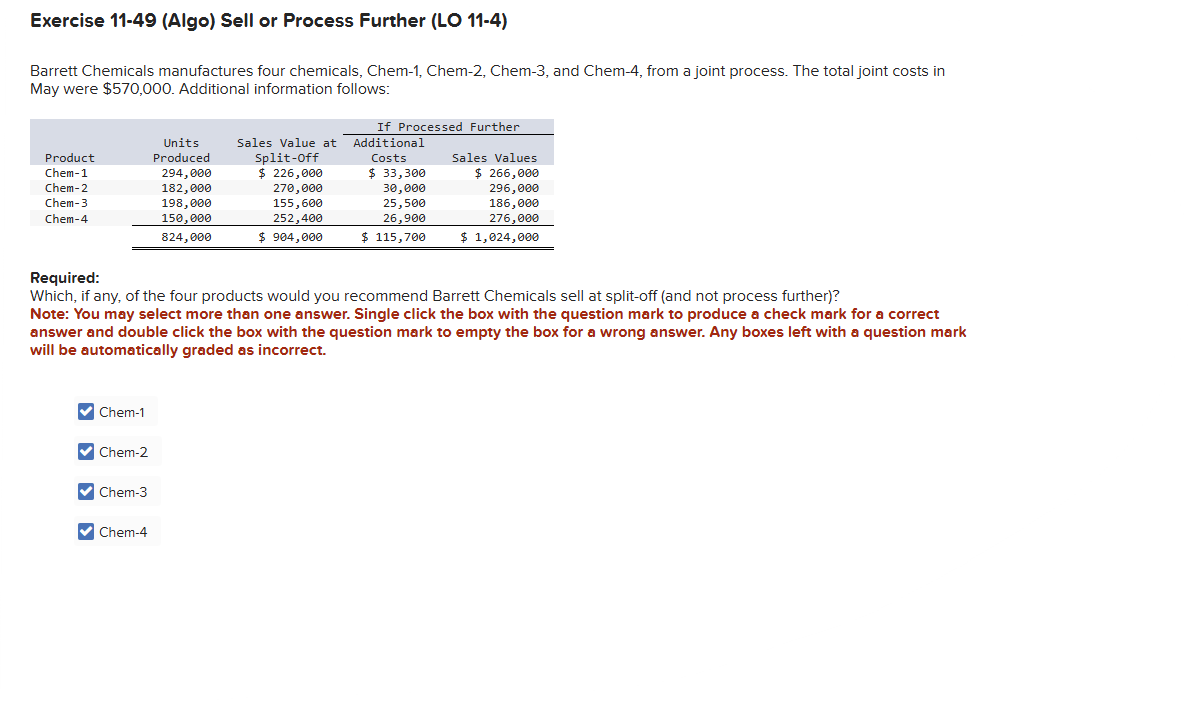 Solved Exercise 11-49 (Algo) ﻿Sell or Process Further (LO | Chegg.com