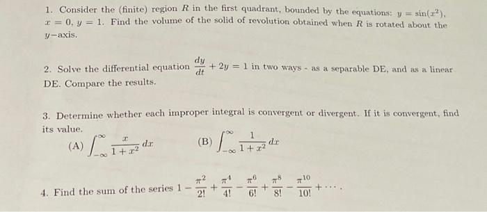 1. Consider the (finite) region R in the first | Chegg.com