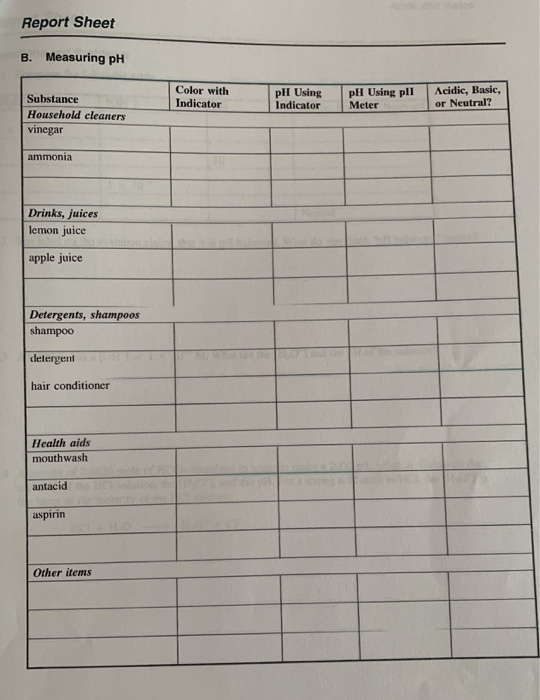 Solved Report Sheet B. Measuring pH Color with Indicator | Chegg.com