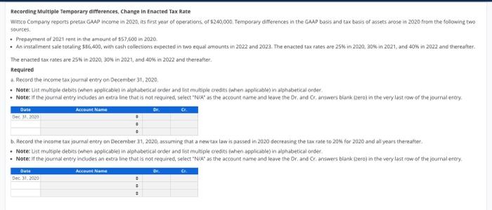 Solved Recording Multiple Temporary differences, Change in | Chegg.com